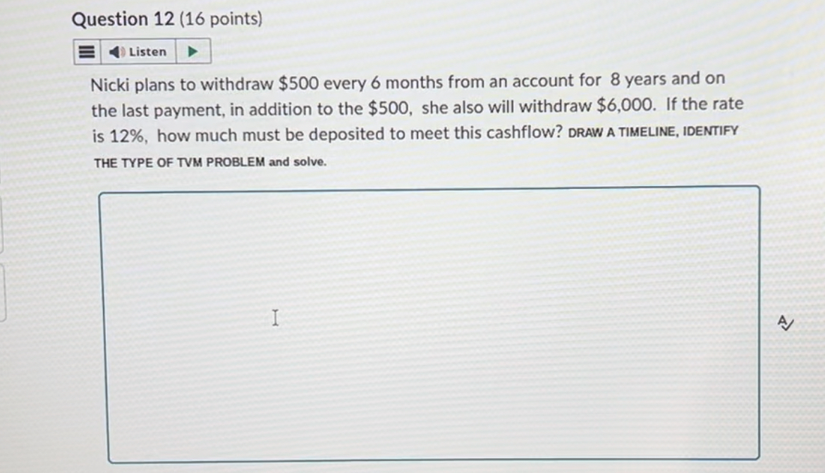 Solved Question 12 (16 ﻿points)Nicki plans to withdraw $500 | Chegg.com