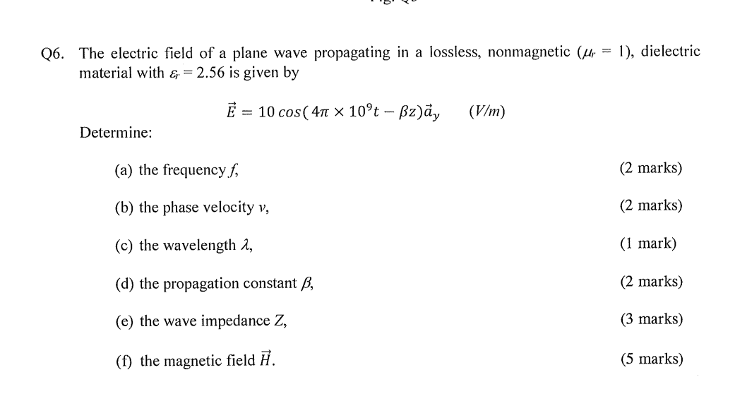 Solved Q6. ﻿The electric field of a plane wave propagating | Chegg.com