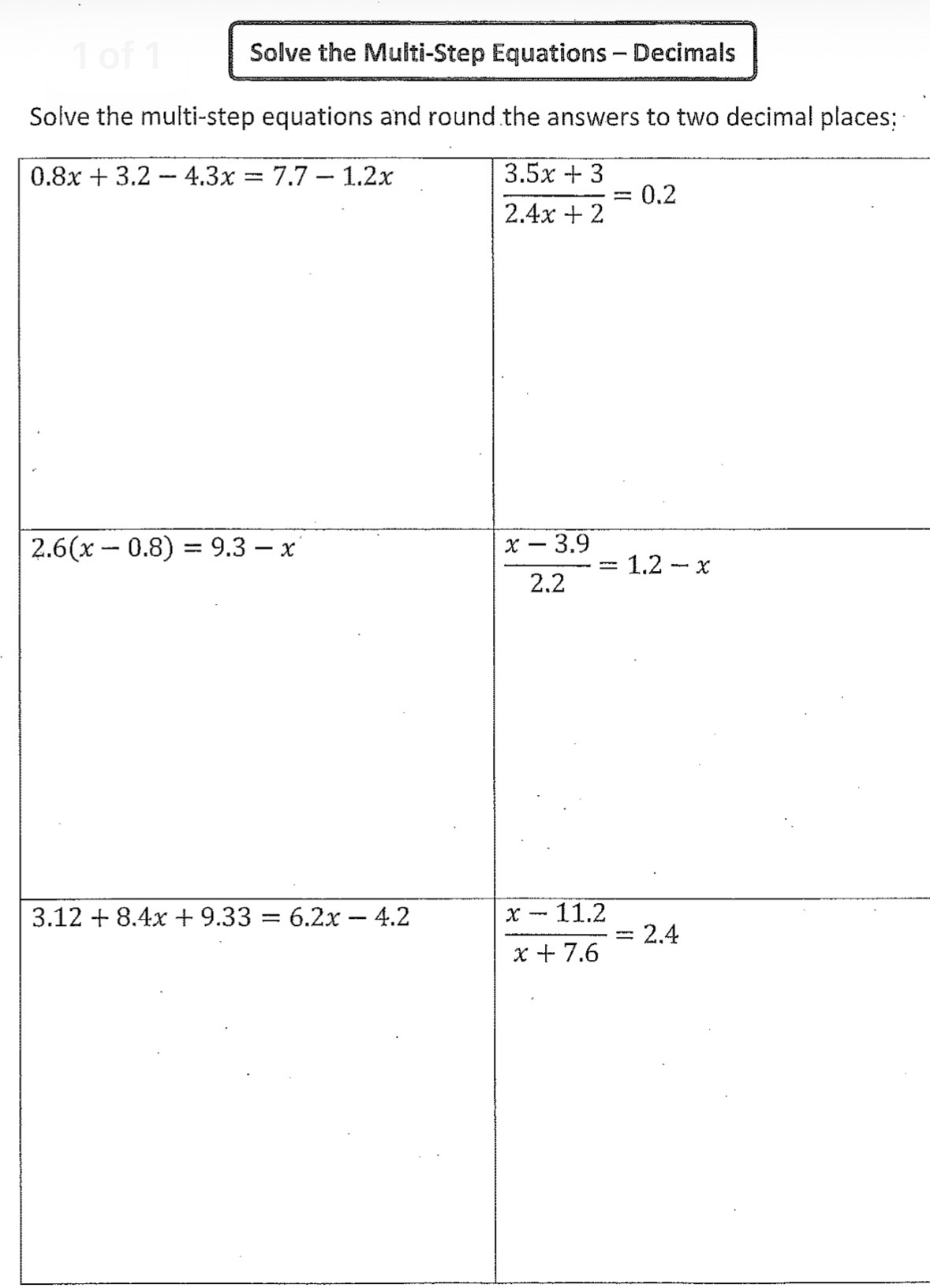 Solved Solve the Multi-Step Equations - ﻿Decimals Solve the | Chegg.com