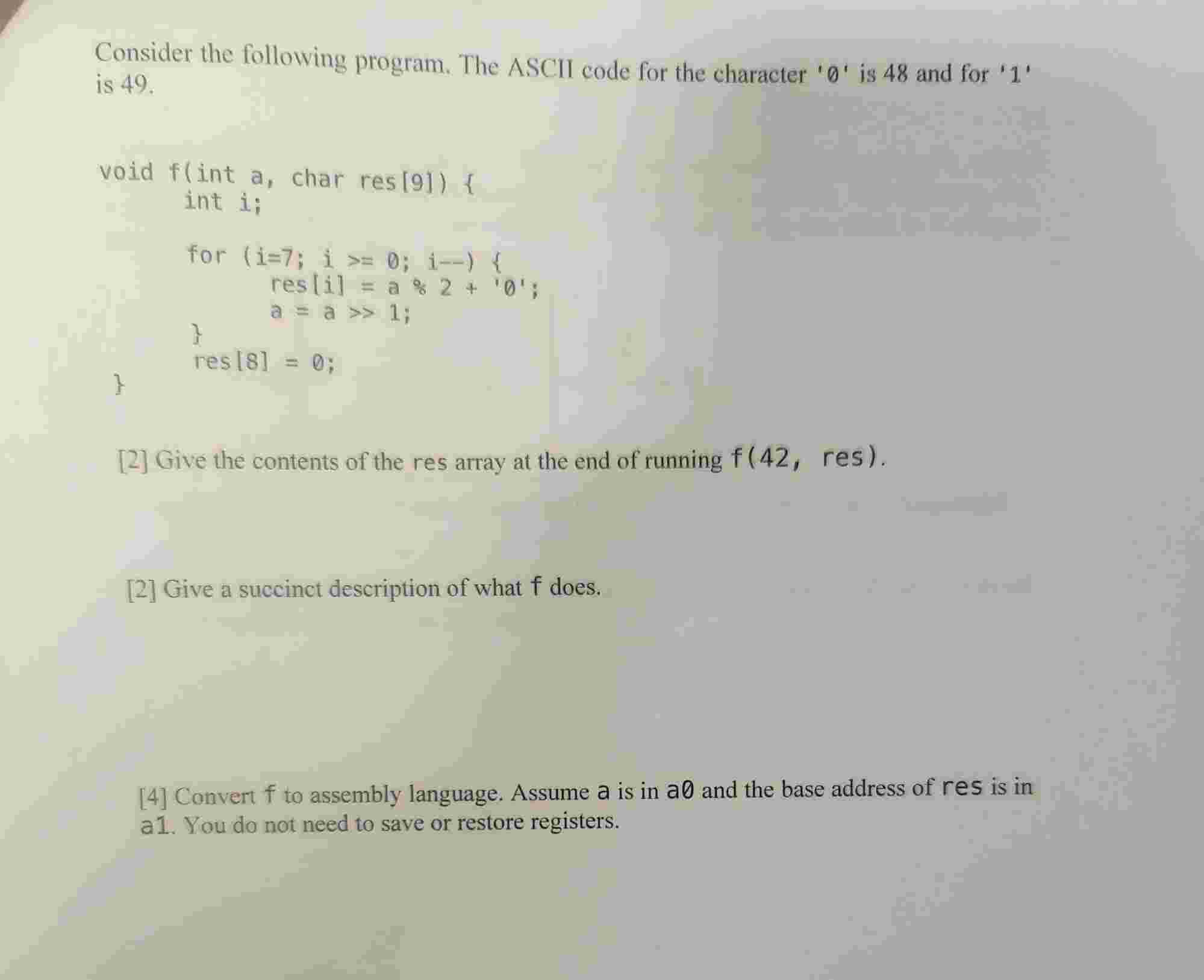 Solved Consider the following program. The ASCII code for | Chegg.com