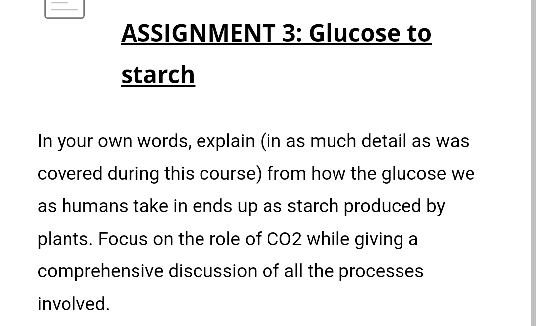 Solved ASSIGNMENT 3: Glucose to starch In your own words, | Chegg.com