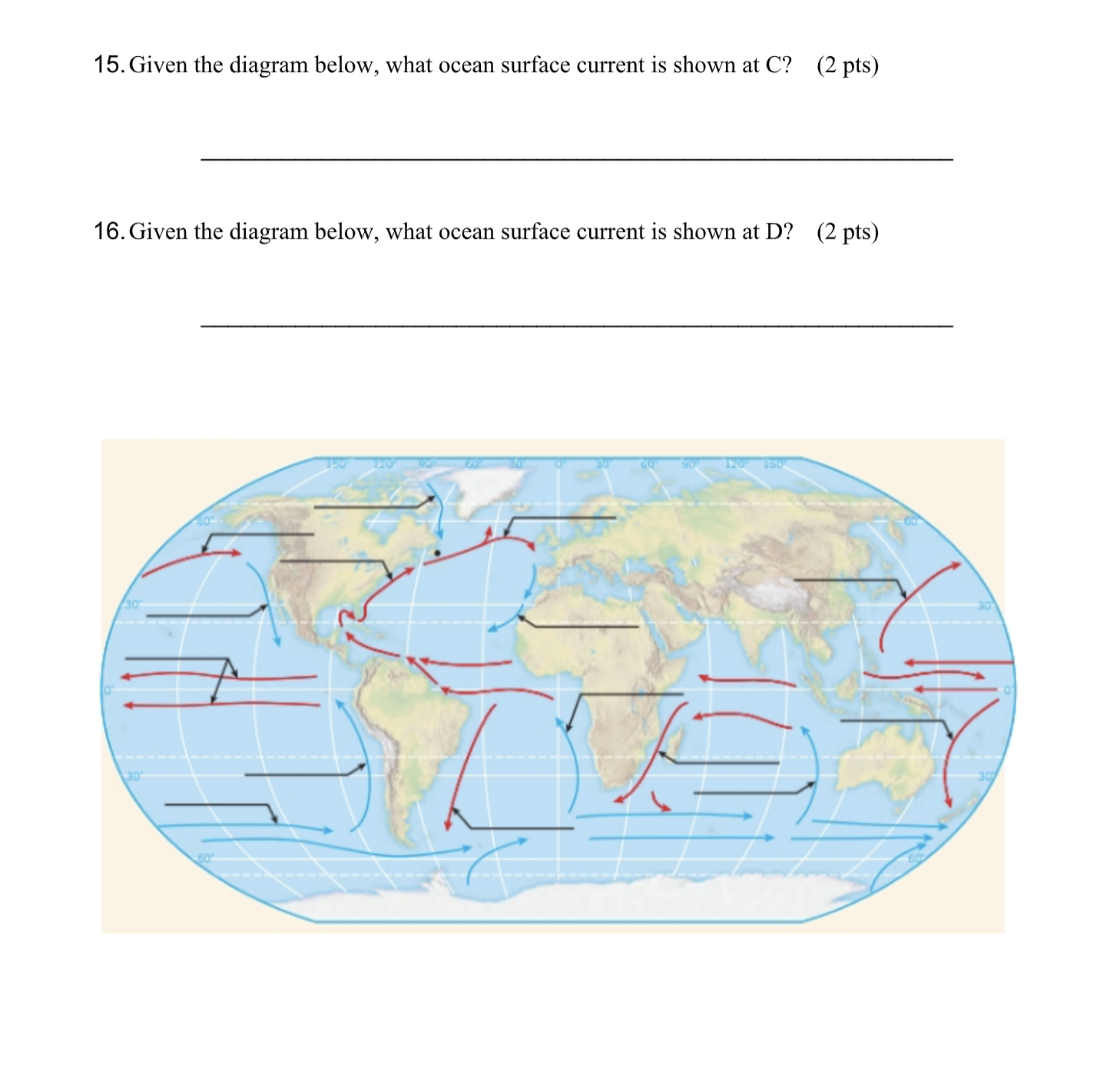 Solved Given the diagram below, what ocean surface current | Chegg.com
