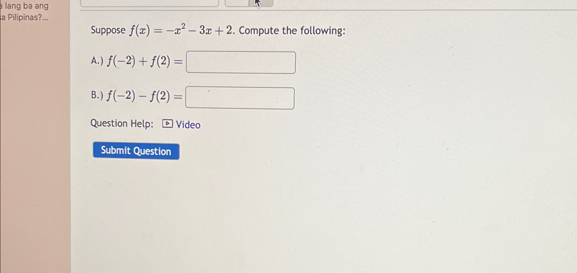 Solved Suppose f(x)=-x2-3x+2. ﻿Compute the | Chegg.com