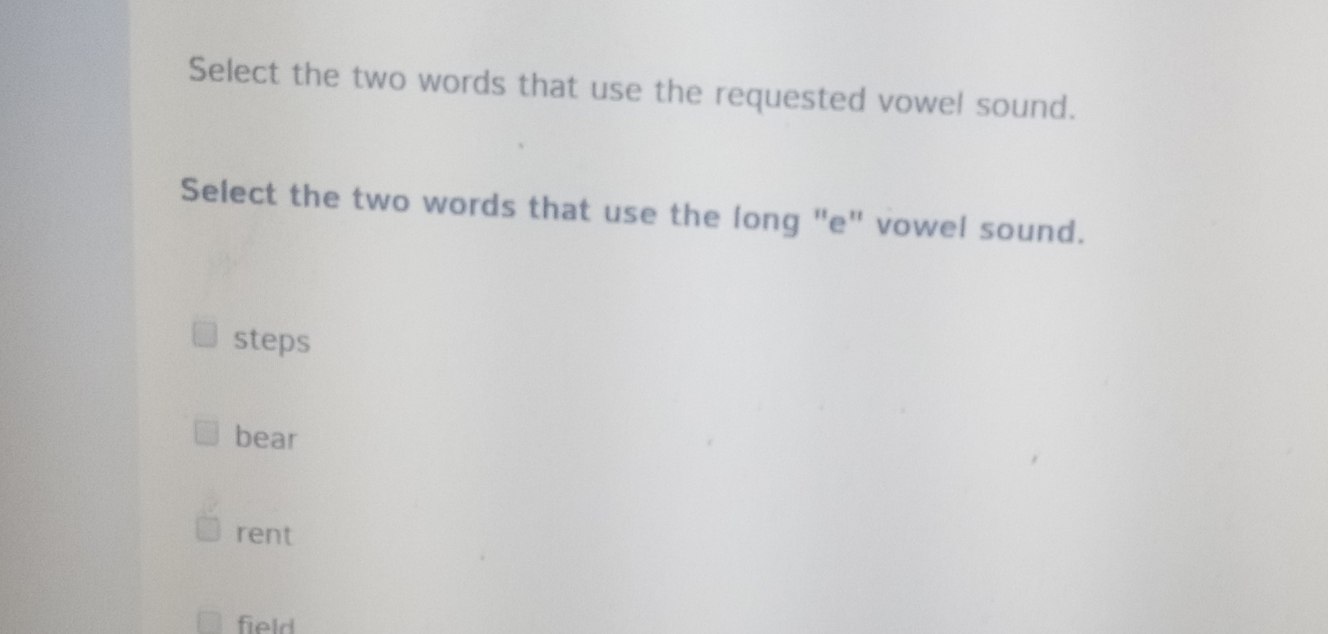 Solved Select the two words that use the requested vowel | Chegg.com