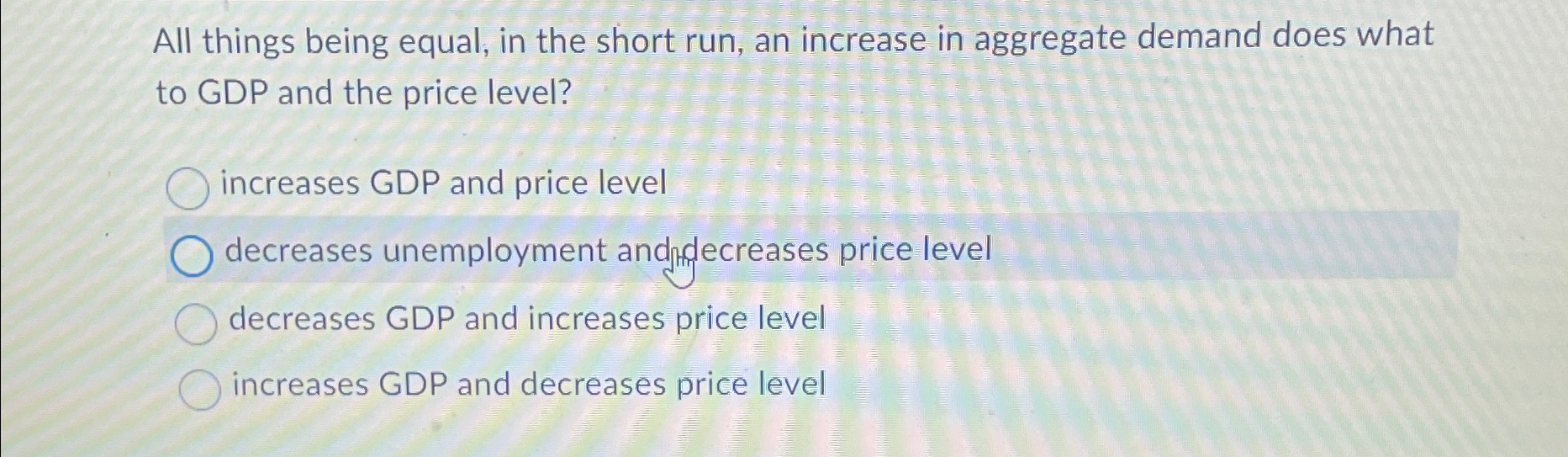 Solved All things being equal, in the short run, an increase | Chegg.com