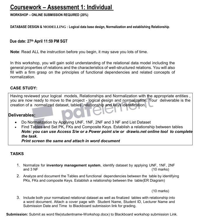 Solved Coursework - ﻿Assessment 1: IndividualWORKSHOP - | Chegg.com