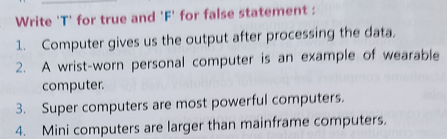 Solved Write ' T ' ﻿for true and ' F ' ﻿for false statement: | Chegg.com
