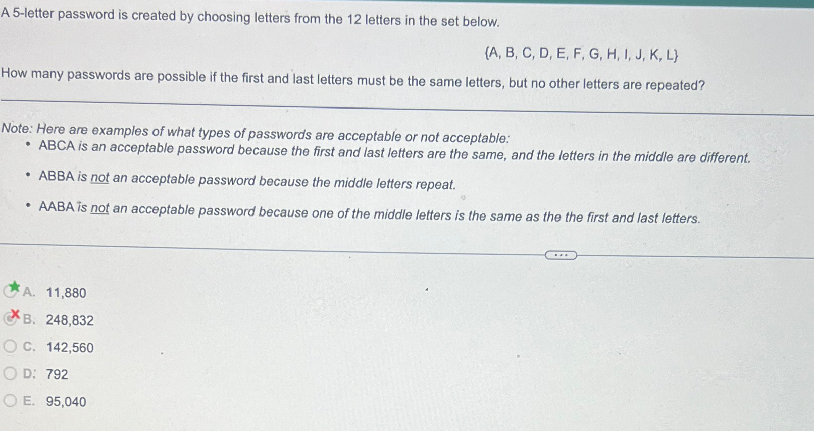 Solved A 5-letter password is created by choosing letters | Chegg.com