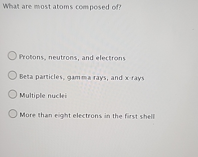 Solved What are most atoms composed of?Protons, neutrons, | Chegg.com