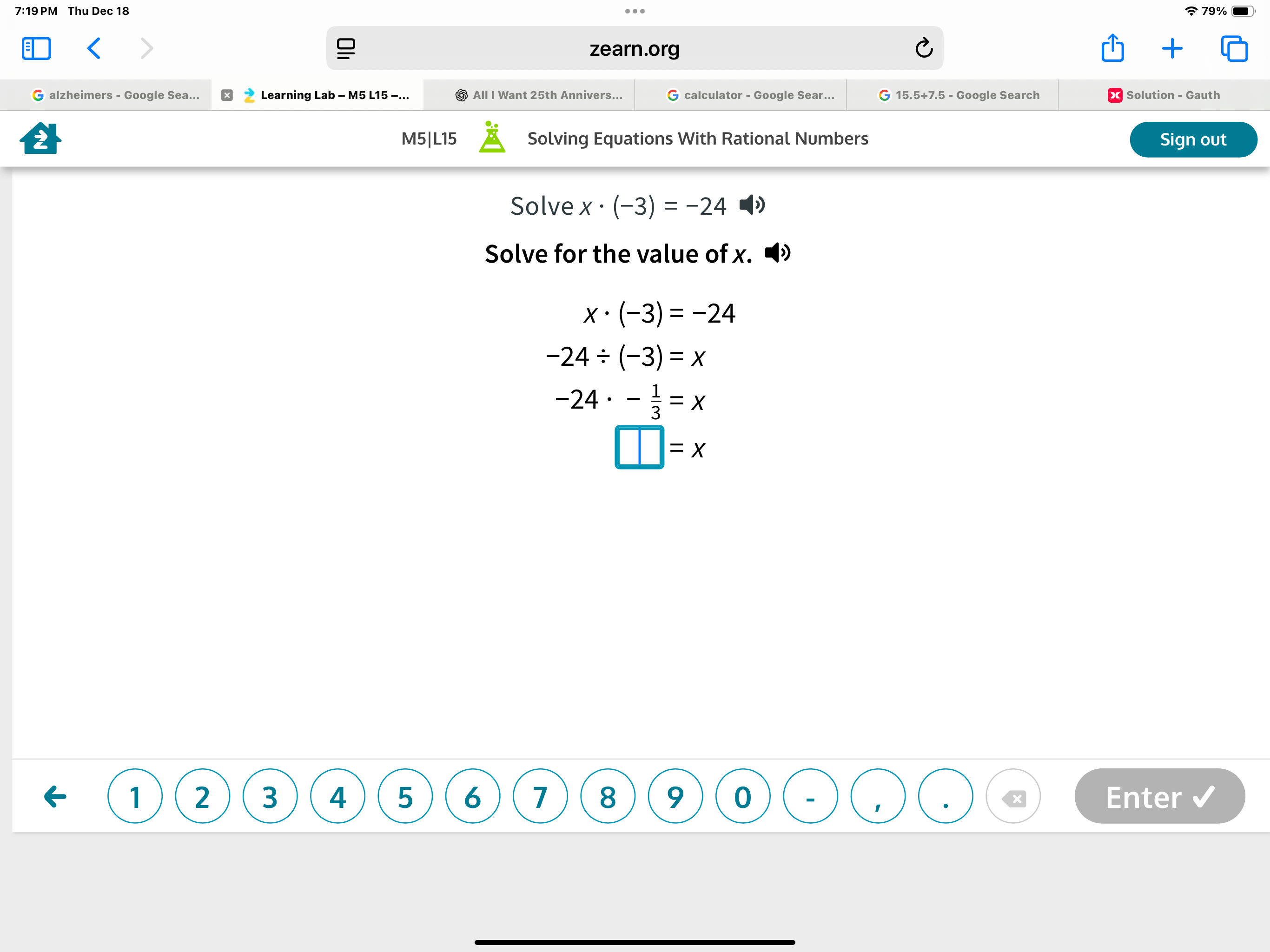Solved code class="asciimath">Solve x*(-3)=-24 ﻿Solve for | Chegg.com