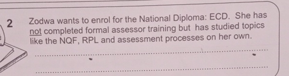 Solved Zodwa wants to enrol for the National Diploma: ECD. | Chegg.com